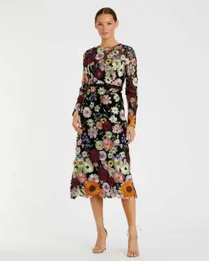 Mac Duggal Embroidered A-line Midi Dress