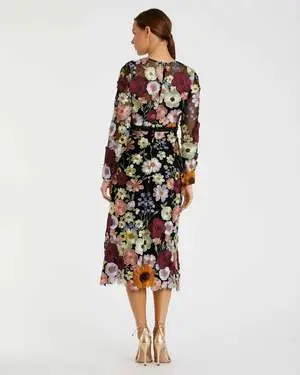 Mac Duggal Embroidered A-line Midi Dress