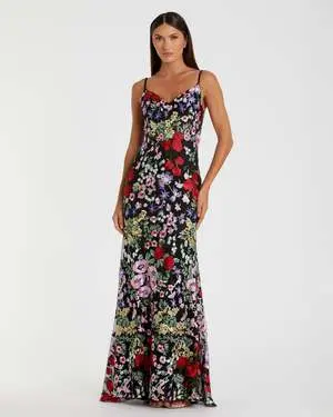Mac Duggal Embroidered Floral Trumpet Gown