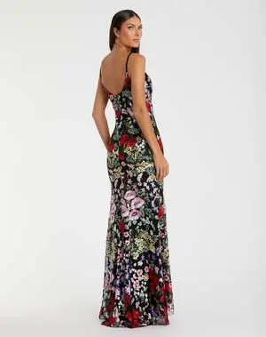 Mac Duggal Embroidered Floral Trumpet Gown