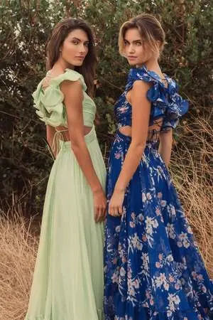 Mac Duggal Floral Cut-out Chiffon Gown - Blue Multi