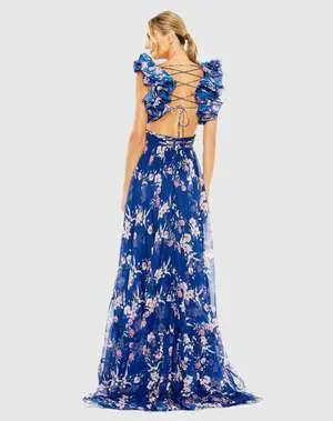 Mac Duggal Floral Cut-out Chiffon Gown - Blue Multi