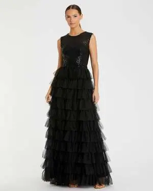Mac Duggal Ruffle Tiered Sequin Gown