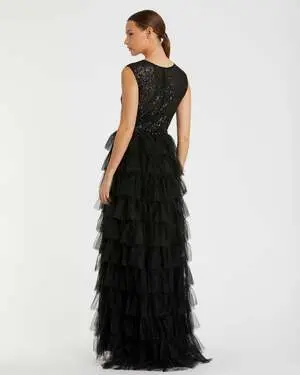 Mac Duggal Ruffle Tiered Sequin Gown