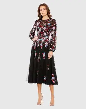 Mac Duggal Sequin Floral High Neck Cocktail Dress - Black Multi