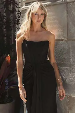 Mac Duggal Strapless Corset A-line Gown