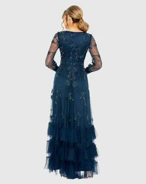 Mac Duggal Embellished V-neck Tiered Gown