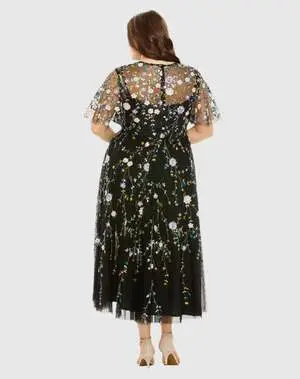 Mac Duggal Floral Embroidered A-line Midi Dress