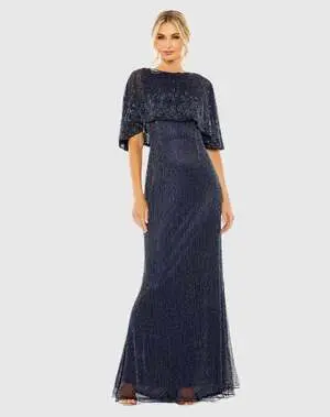 Mac Duggal Sequin-embellished High Neck Gown With Cape Sleeves