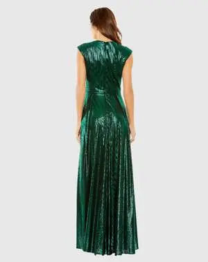 Mac Duggal Metallic Jersey Gown With V-neck And Slit