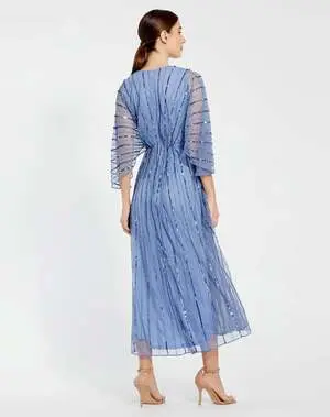 Mac Duggal Beaded Kimono V-neck Empire Midi Dress