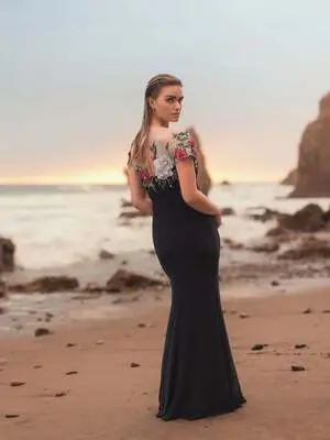 Mac Duggal Embellished Floral Column Gown