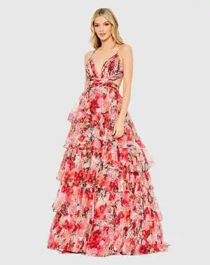 Mac Duggal Pleated Chiffon Cut Out Ball Gown