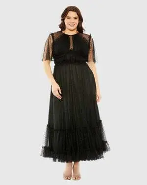Mac Duggal High Neck Polka Dot Tulle Gown - Black