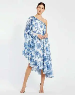Mac Duggal Floral-printed Chiffon One-shoulder Dress - White Multi