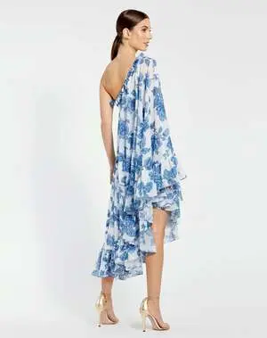 Mac Duggal Floral-printed Chiffon One-shoulder Dress - White Multi
