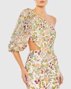 Mac Duggal Floral Embellished One-shoulder Gown