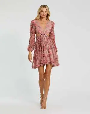 Mac Duggal Floral-printed Mesh Mini Dress - Rose Multi