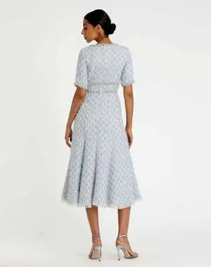 Mac Duggal Boucle Midi Dress With Beaded Trim