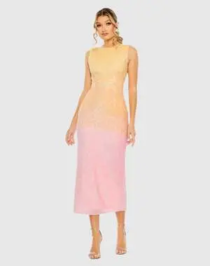 Mac Duggal Sequined Sleeveless Midi Dress - Sunset