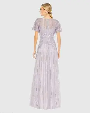 Mac Duggal Sequin Embellished Butterfly Sleeve Gown