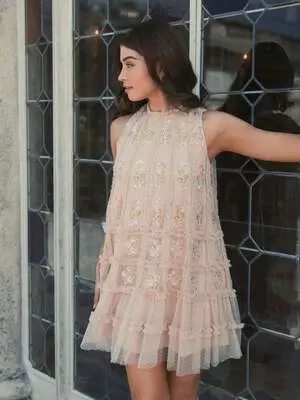Mac Duggal Sleeveless Beaded Ruffle Mini Dress