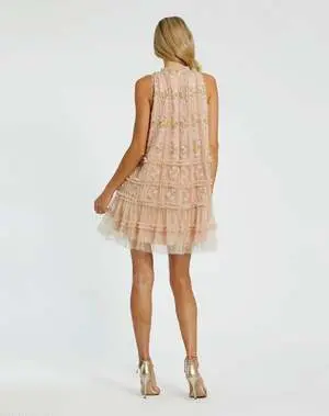 Mac Duggal Sleeveless Beaded Ruffle Mini Dress