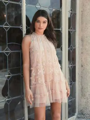 Mac Duggal Sleeveless Beaded Ruffle Mini Dress