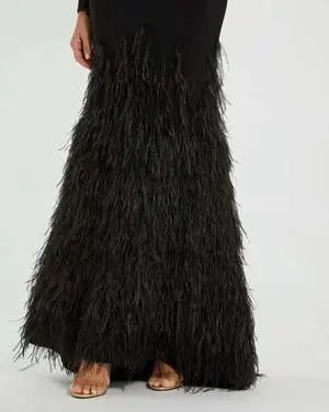 MAC DUGGAL COLLECTION Long Sleeve Feather Trim Gown