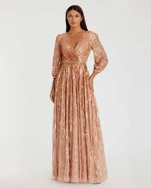 Mac Duggal Sequin-embellished Mesh Gown - Apricot
