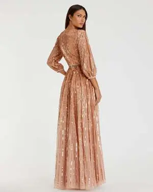 Mac Duggal Sequin-embellished Mesh Gown - Apricot