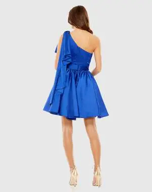 Mac Duggal One-shoulder Bow Satin Mini Dress - Cobalt