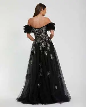 Mac Duggal Tulle Off-the-shoulder Gown With Sequin Details