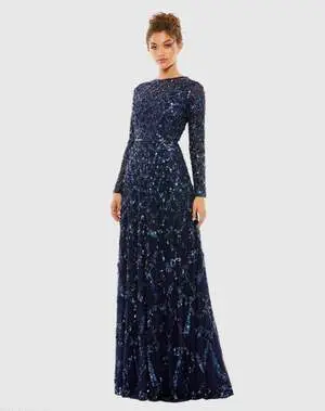 Mac Duggal Embellished Illusion High Neck A-line Gown - Midnight