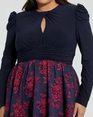 Mac Duggal Floral Bottom Gown With Long Sleeves