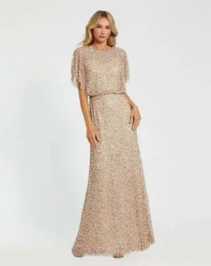 Mac Duggal Embellished High Neck Gown With Cape