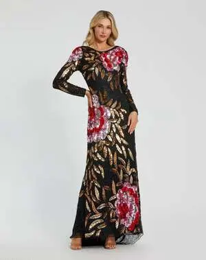 Mac Duggal Embellished Floral Backless Gown