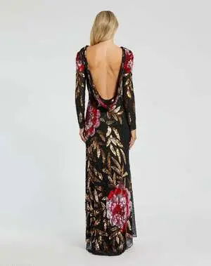 Mac Duggal Embellished Floral Backless Gown