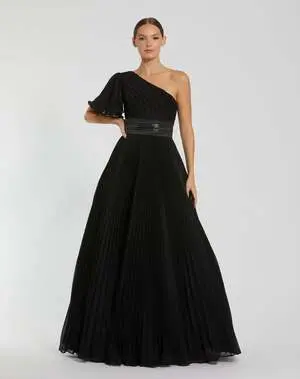 Mac Duggal Pleated Shimmering Lurex Gown