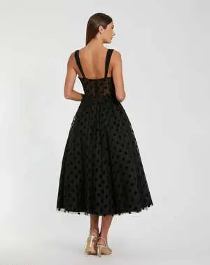 Mac Duggal Polka Dot Tulle A-line Midi Dress - Black