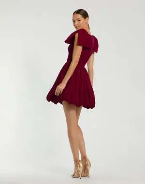 Mac Duggal Velvet Mini Dress With Bow Detail