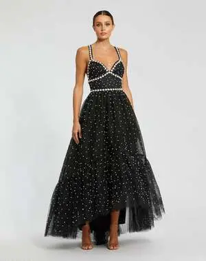 Mac Duggal Pearl Beaded High Low Gown - Black