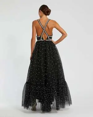 Mac Duggal Pearl Beaded High Low Gown - Black
