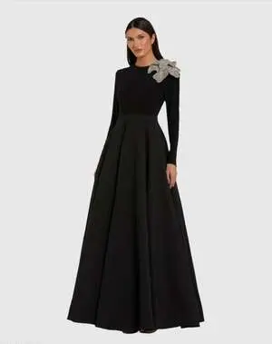 Mac Duggal Long Sleeve Ball Gown With Rhinestone Embellishment - Black