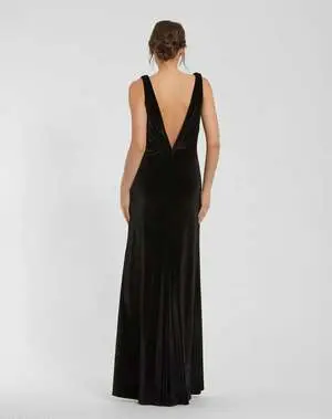 Mac Duggal Velvet Fitted Gown With Draped Detail
