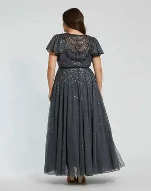 Mac Duggal Embellished Flutter Sleeve Evening Gown