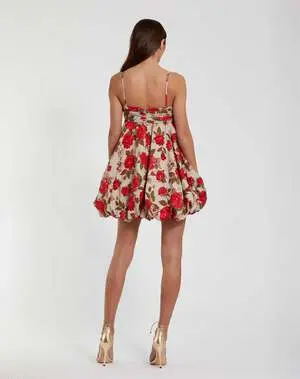 Mac Duggal Brocade Bubble Skirt Mini Dress With Bow