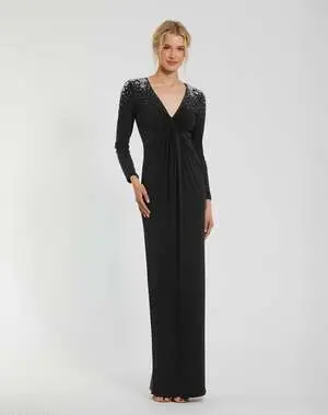 Mac Duggal Embellished V-neck Gown - Black