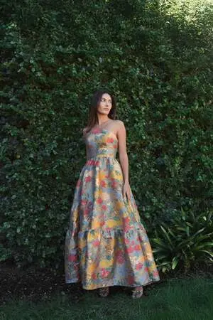 Mac Duggal Floral Brocade Strapless Maxi Dress - Turquoise Multi