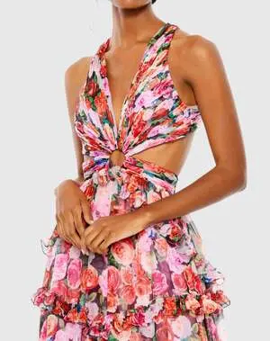 Mac Duggal Floral Printed Sleeveless Gown
